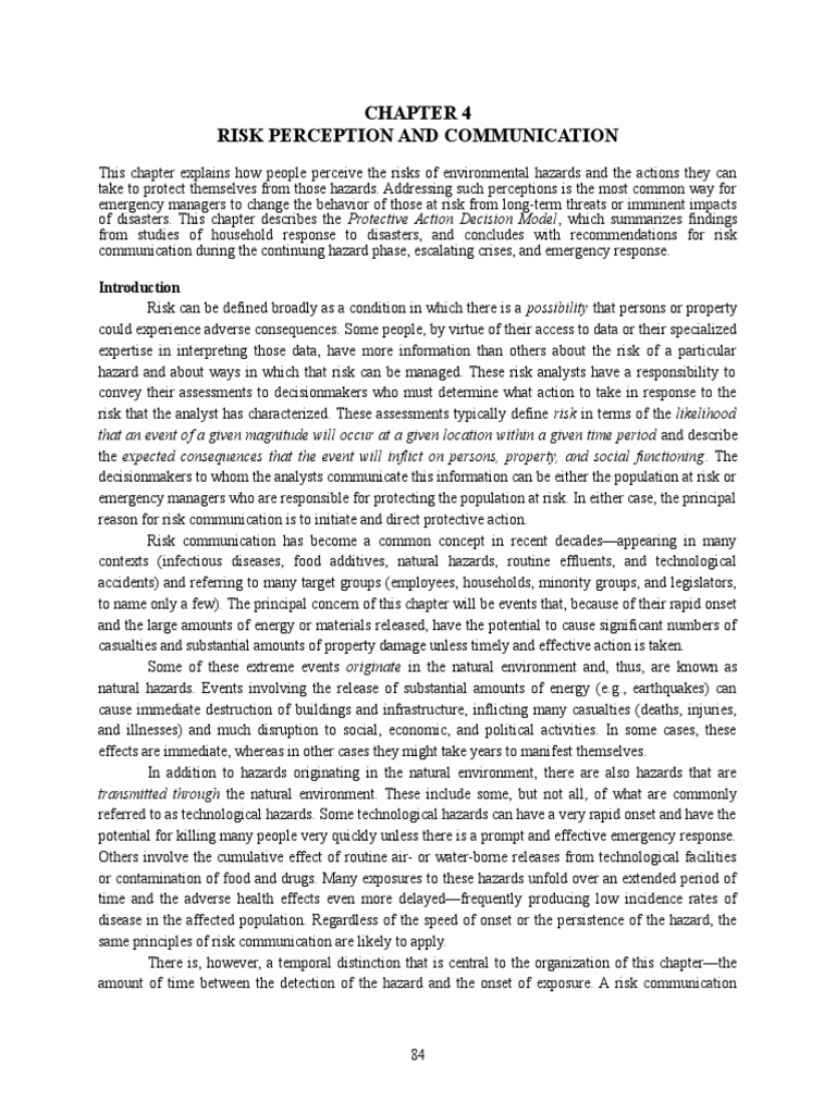 Chapter 4 - Risk Perception and Communication | PDF | Emergency Management | Risk