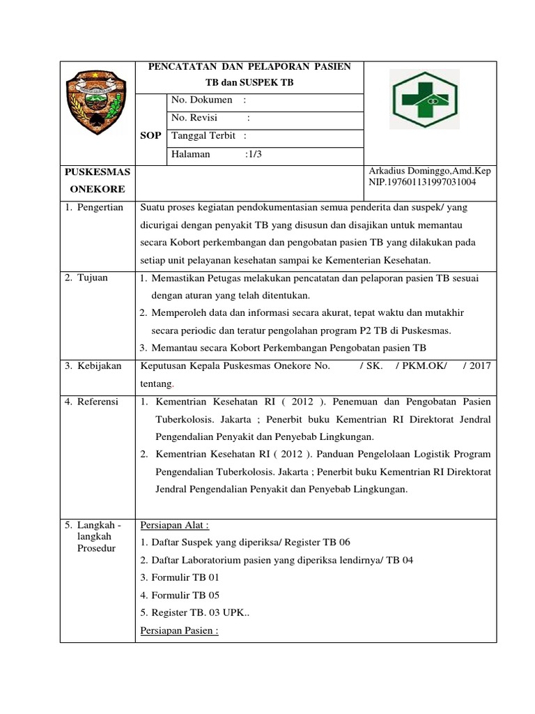 Sop Pencatatan Dan Pelaporan Pasien TB | PDF