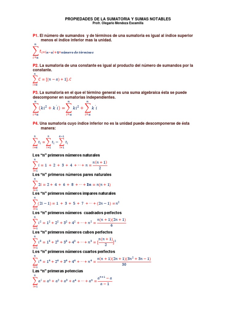 Formulario de Sumatorias | PDF