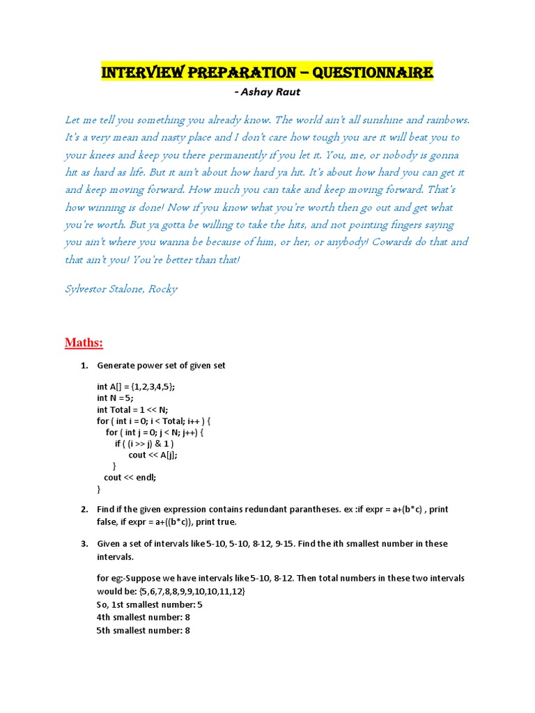 Interview Preparation Best 100 Ashay Raut PDF | PDF