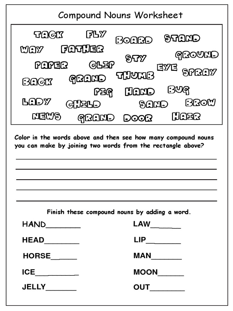 Compound Nouns Worksheet PDF | PDF | Linguistic Morphology | Semantic Units