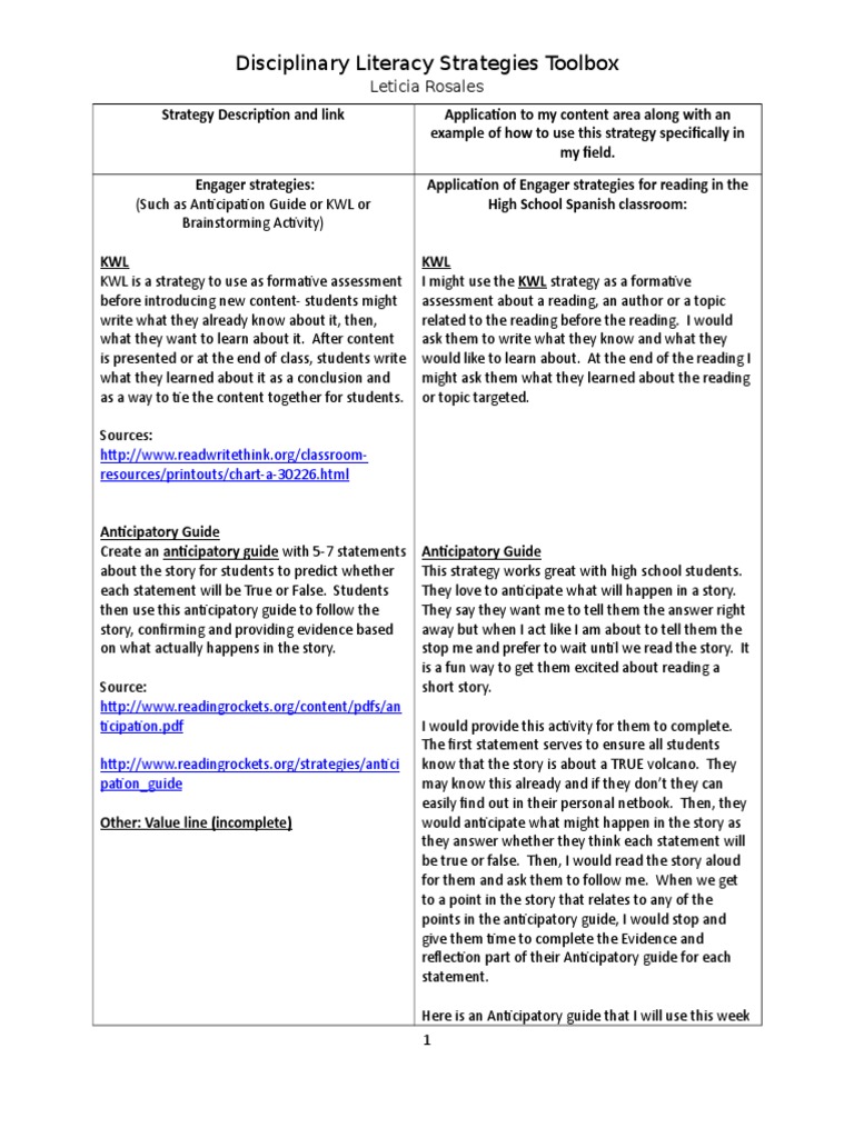 Disciplinary Literacy Strategies Guide | PDF | Reading Comprehension ...