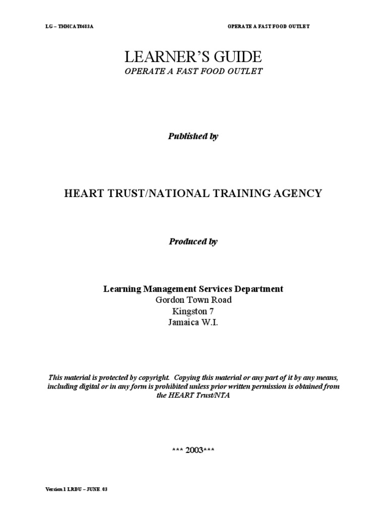 Operate A Fast Food Outlet | PDF | Competence (Human Resources) | Fast Food