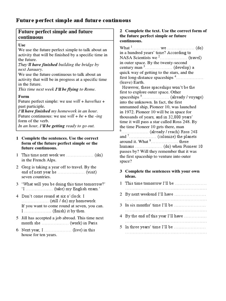 Future Perfect and Continuous Guide | PDF | Spacecraft | Astronautics