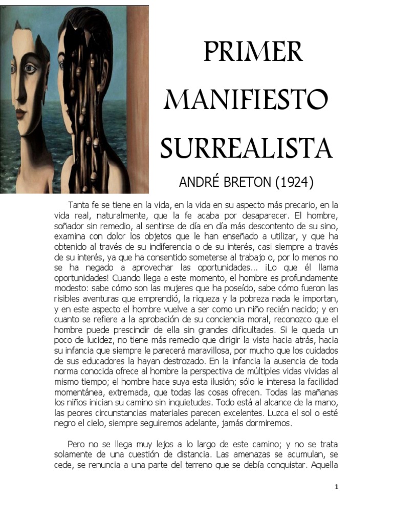 Primer Manifiesto Surrealista André Breton Pdf Surrealismo Dormir