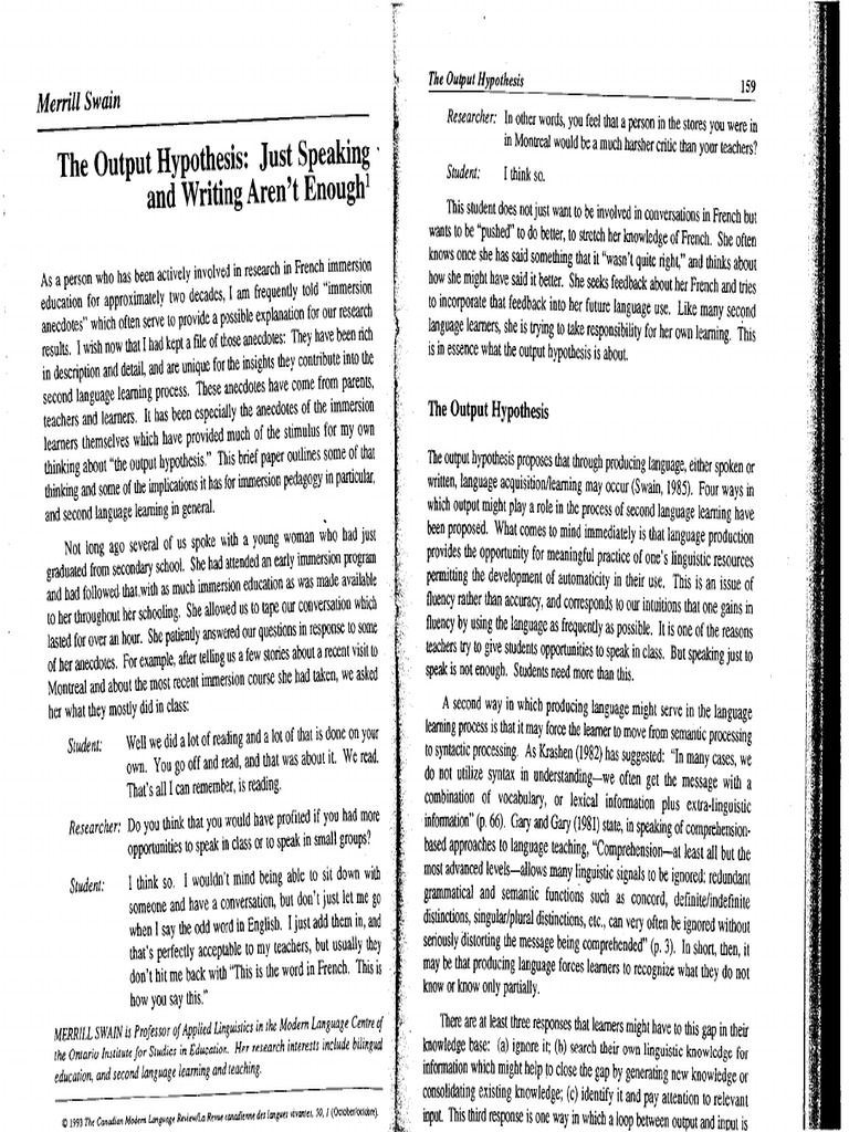 Swain (1993) The Output Hypothesis PDF | PDF