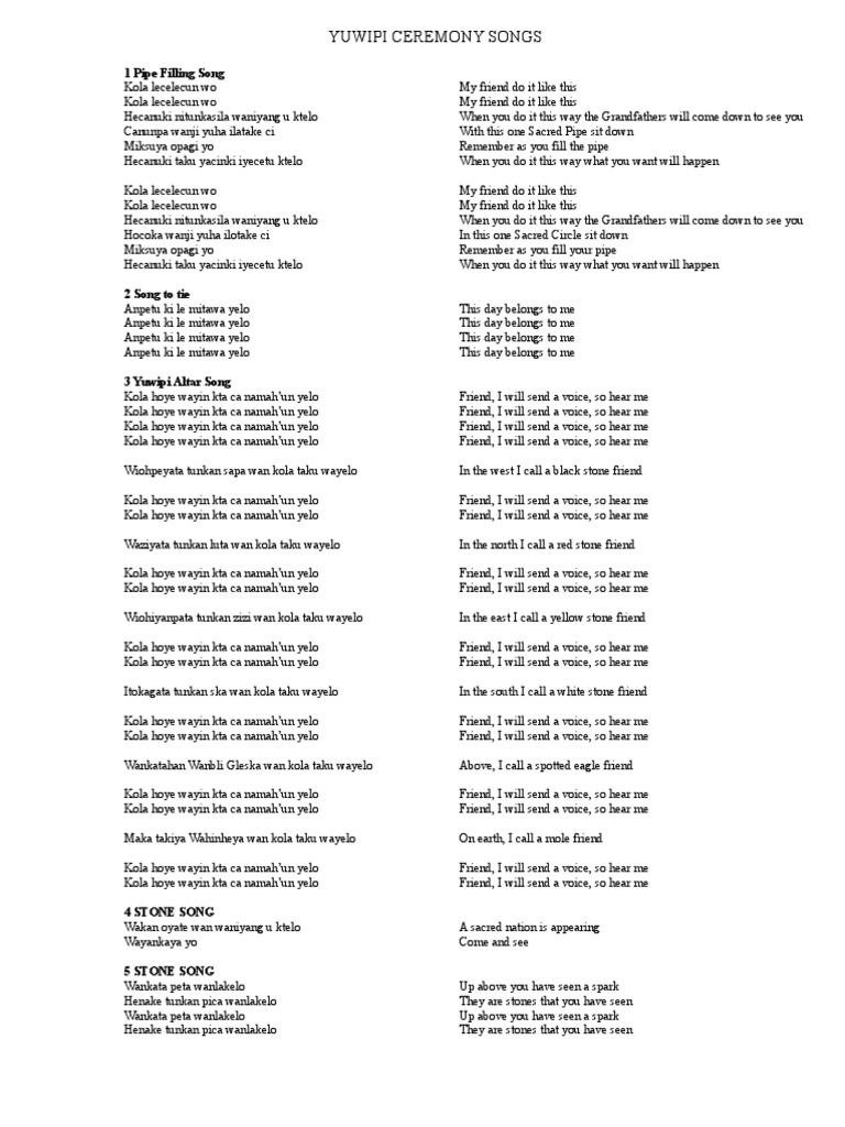 Yuwipi Ceremony Songs | PDF