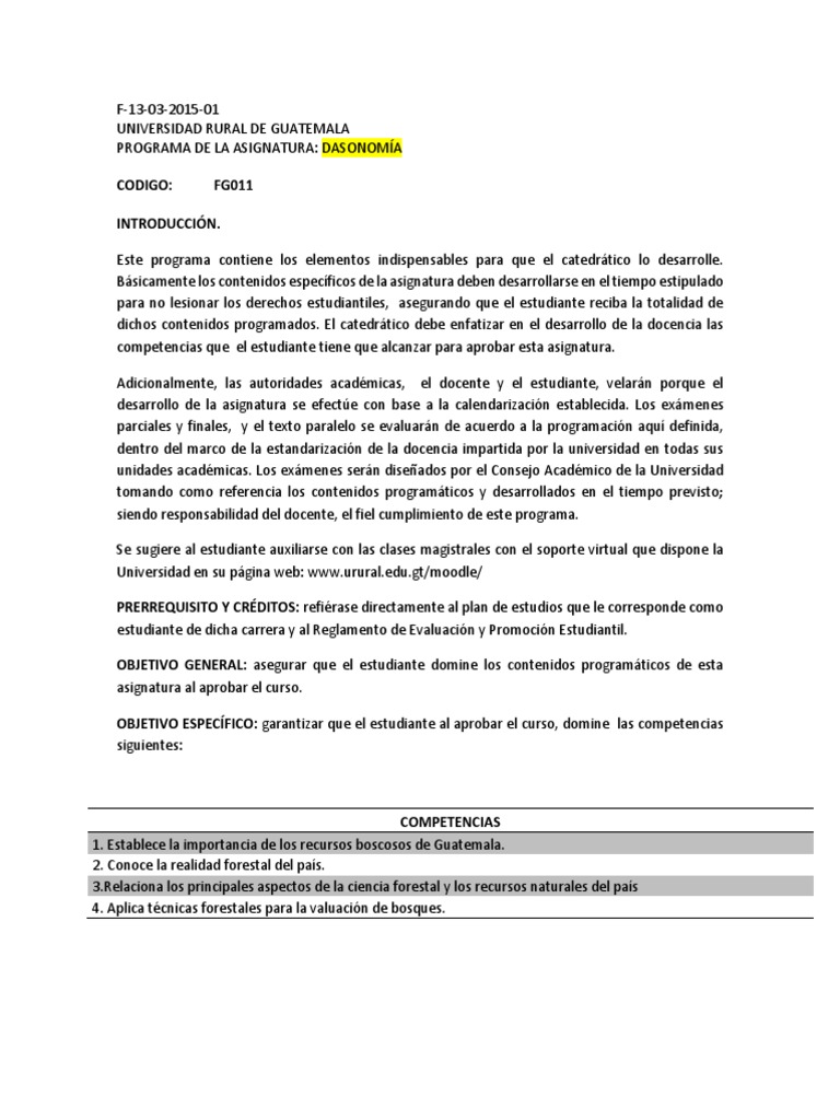 Programa de Dasonomía en Guatemala | PDF | Los bosques | Plan de estudios