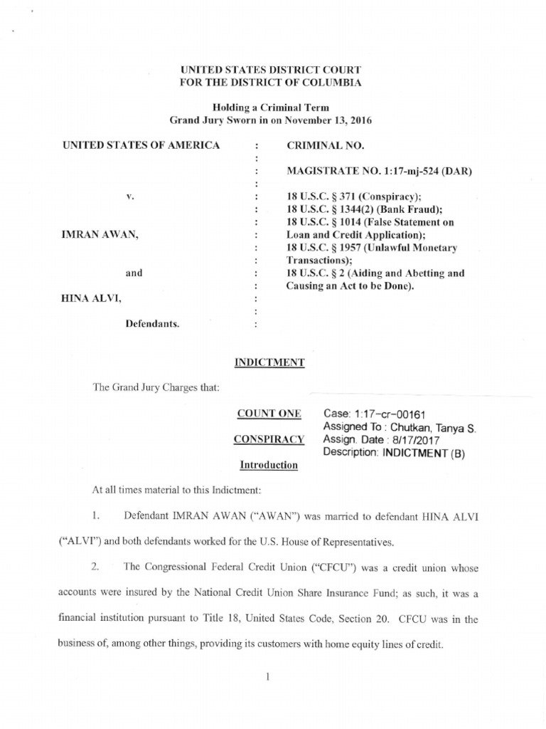 Imran Awan & Hina Alvi Grand Jury Indictment of Congressional Mortgage ...