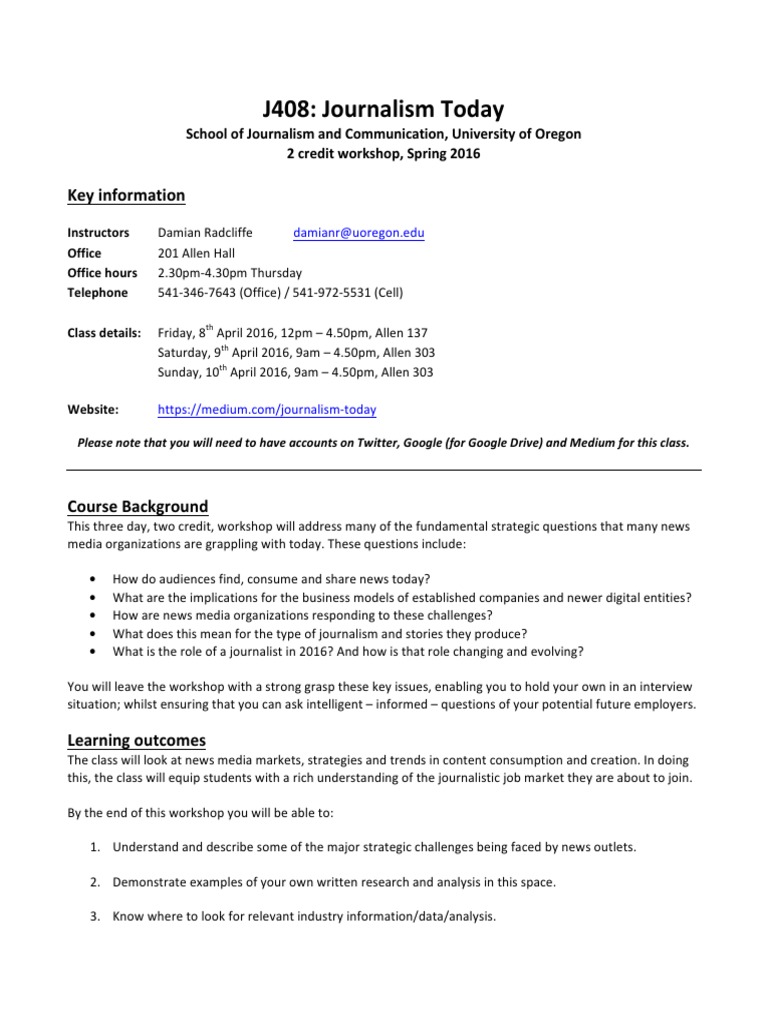 J408 Journalism Today (Spring 2016) | PDF | Journalism | Advertising