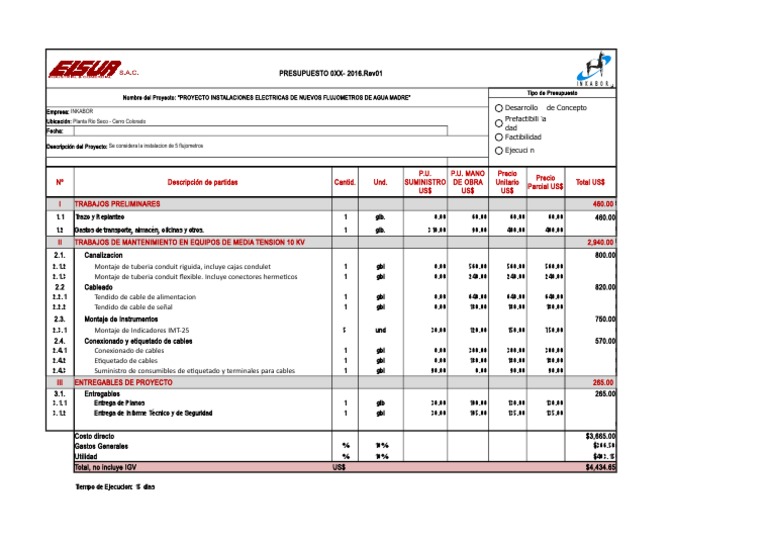Presup Inkabor Flujometros REV00 | PDF | Energia electrica | Ingenieria ...