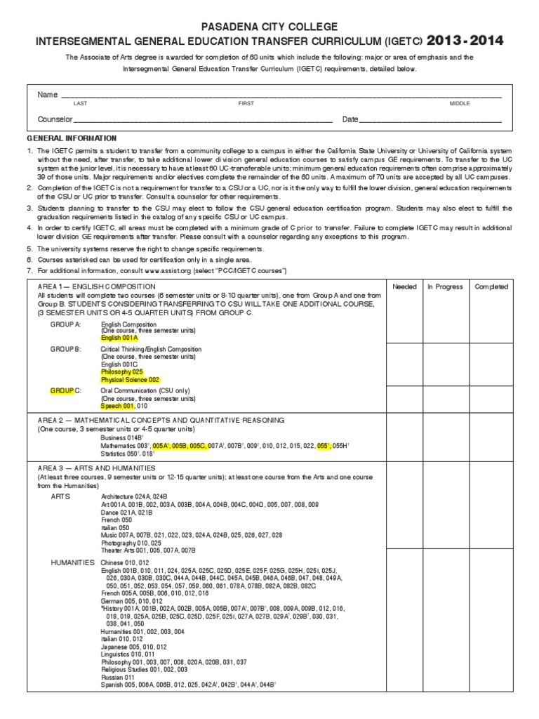 IGETC 13-14c | PDF | University Of California | Curriculum