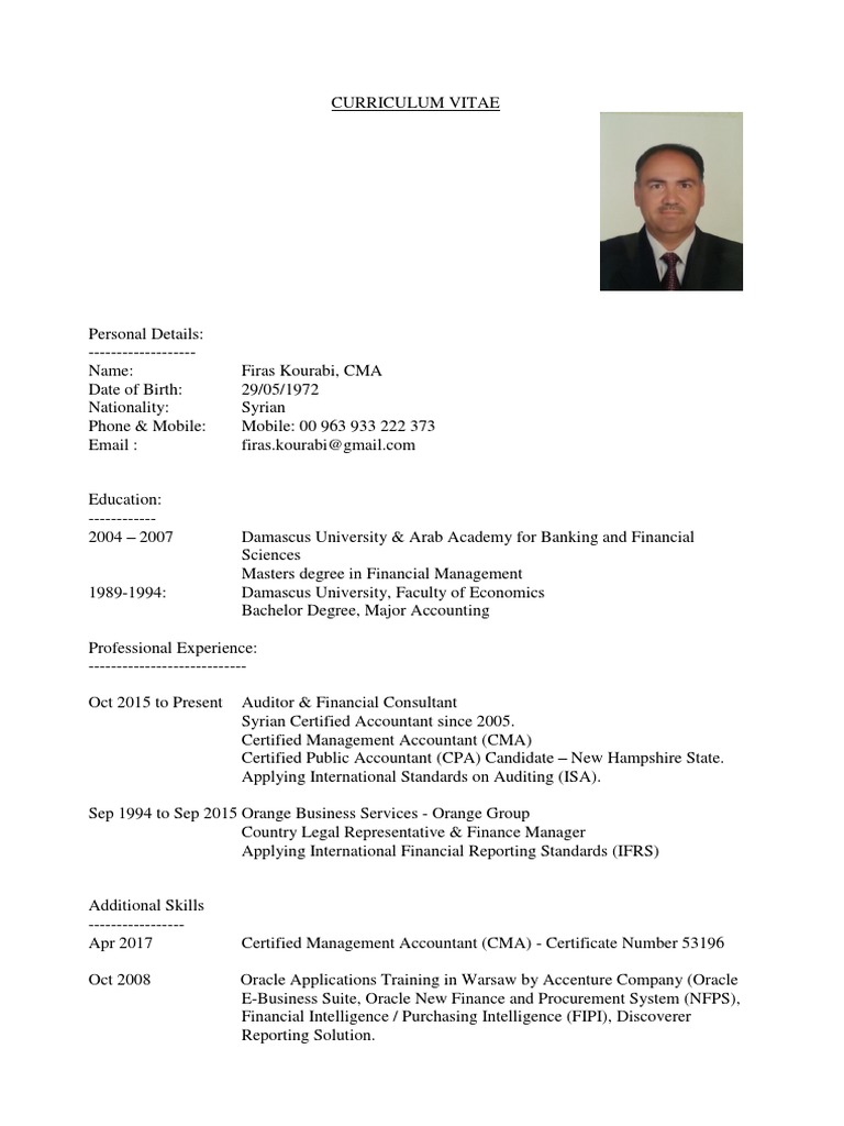 Firas Kourabi's CV | PDF | Certified Public Accountant | Accounting
