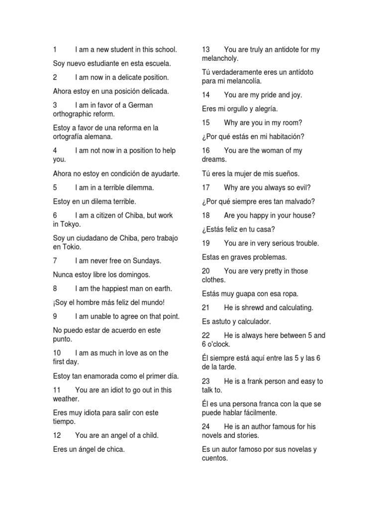 100 Oraciones Con El Verbo To Be