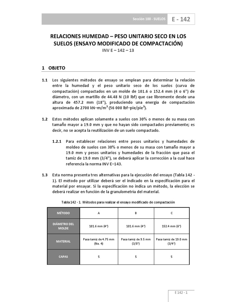Norma Inv E-142-13 (Ensayo Modificado de Compactación) | PDF | Densidad | Suelo