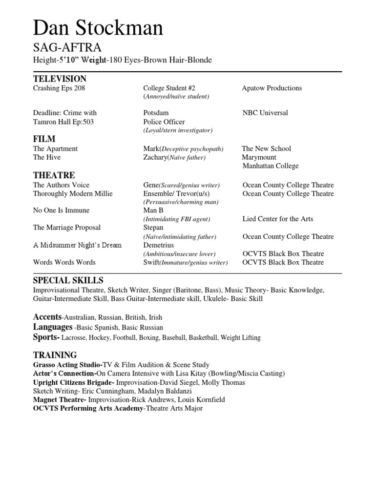Dan Stockman Performance Resume | PDF | Performing Arts | Entertainment