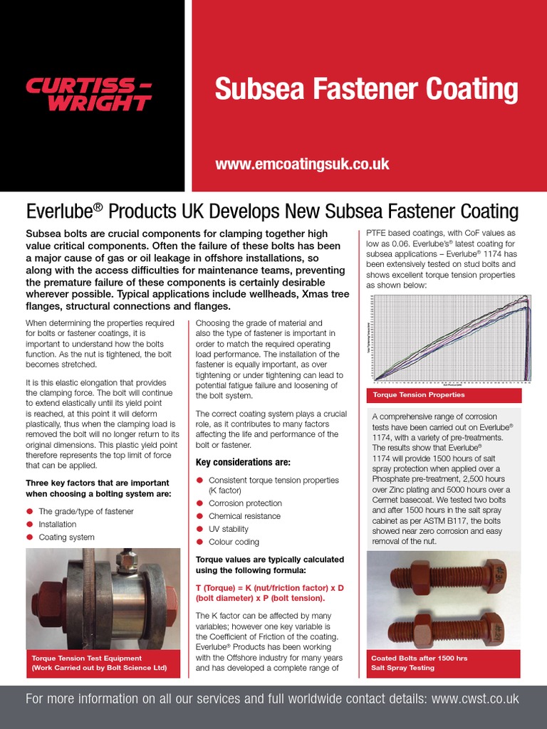 CWST Coating For Subsea Fasteners 2pp FINAL | PDF | Screw | Materials