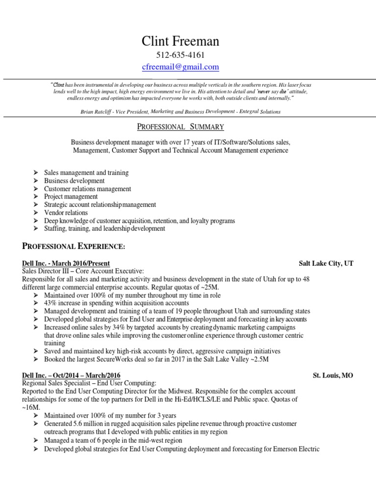 Clint Freeman Resume | PDF | Dell | Business Development