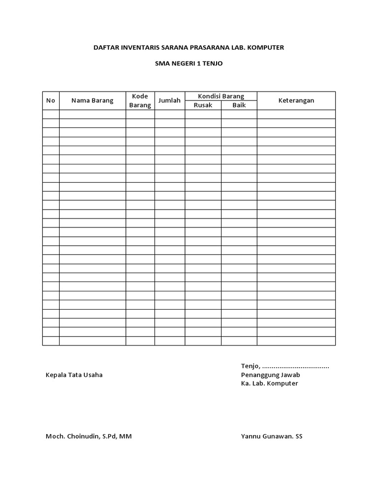 Daftar Inventaris Sarana Prasarana Lab | PDF