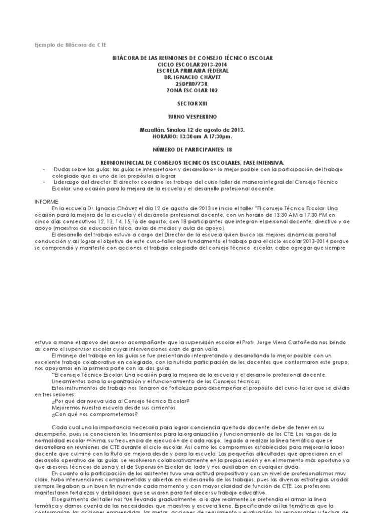 Ejemplo de Bitácora de CTE | PDF | Planificación | Maestros