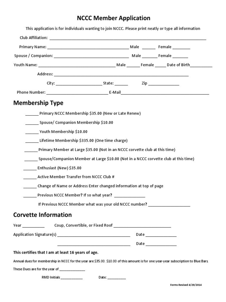 NCCC Member Application: This Certifies That I Am at Least 16 Years of ...