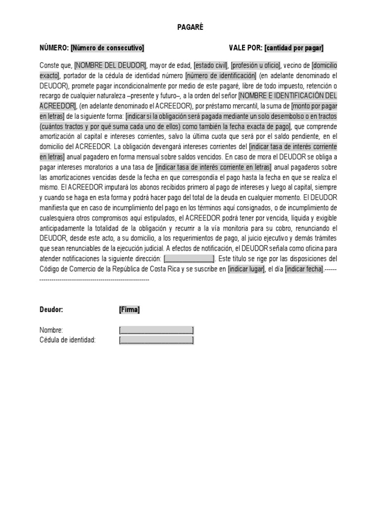 Plantilla de Pagare | Pagos | Dinero