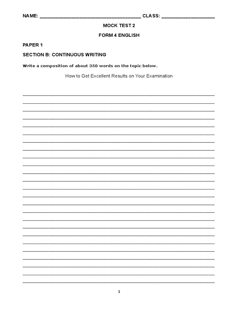NAME: - CLASS: - Mock Test 2 Form 4 English Paper 1 Section B ...