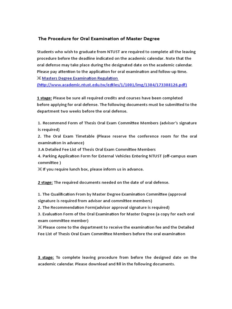 The Procedure For Oral Examination of Master Degree | PDF | Thesis ...