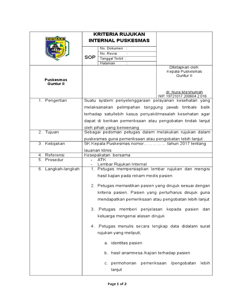 7.sop Kriteria Rujukan Internal Puskesmas | PDF