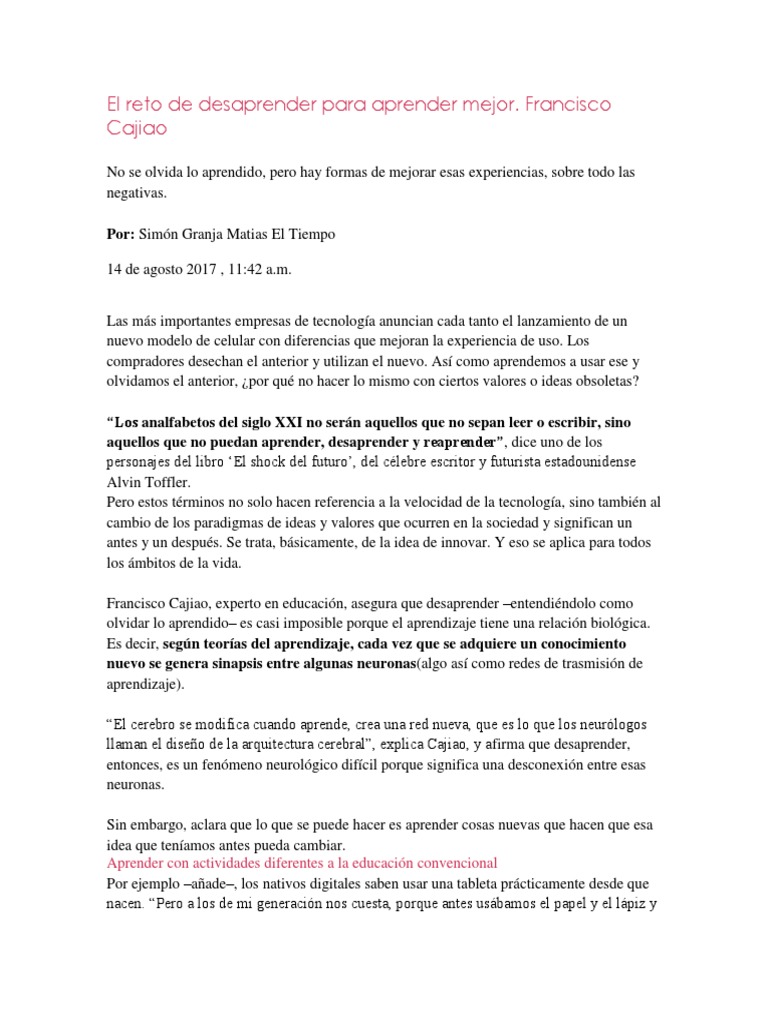 El Reto de Desaprender para Aprender Mejor | PDF | Aprendizaje | Conocimiento