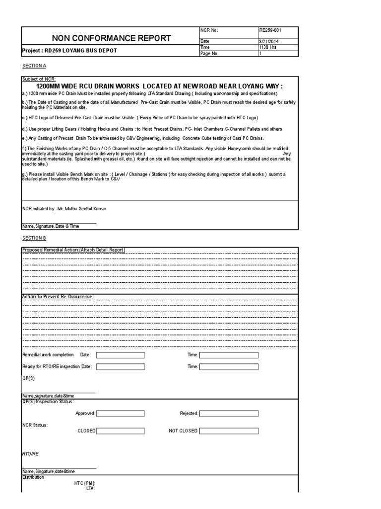 NCR - 001 Rd259 1200mm Wide Rcu Drain Works Located at New Road Near Loyang Way | PDF | Precast ...