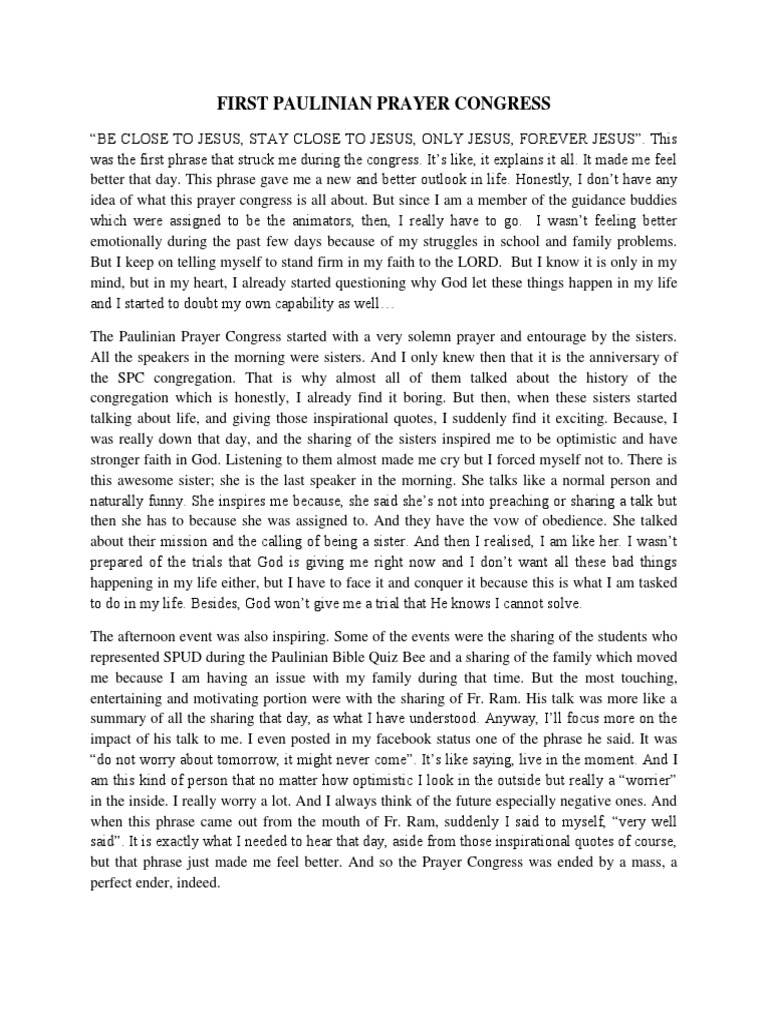 First Paulinian Prayer Congress | Prayer | Jesus