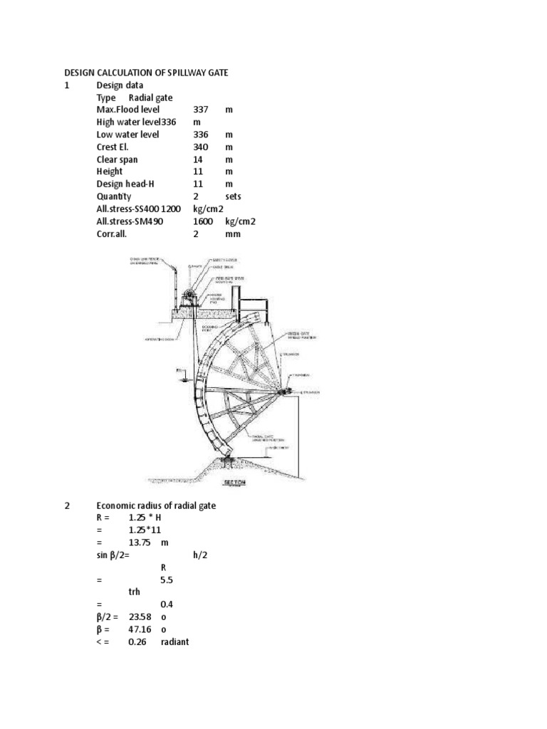 Spillway Gate Design Calculation | PDF | Mechanics | Classical Mechanics