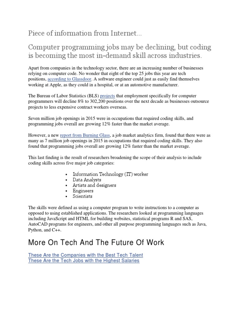 Piece of Information From Internet Computer Programming Jobs May Be ...