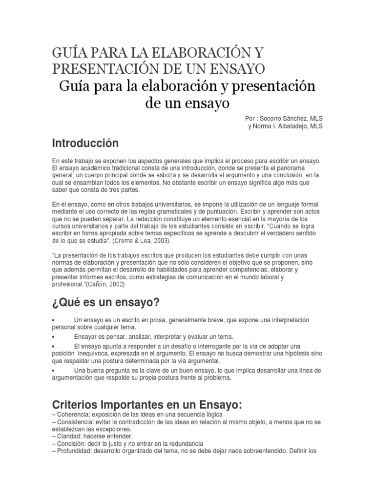 Guía para La Elaboración y Presentación de Un Ensayo | PDF | Ensayos ...
