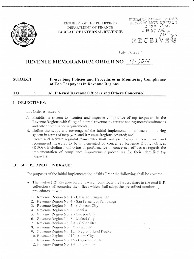 RMO No 17-2017 | PDF | Internal Revenue Service | Government