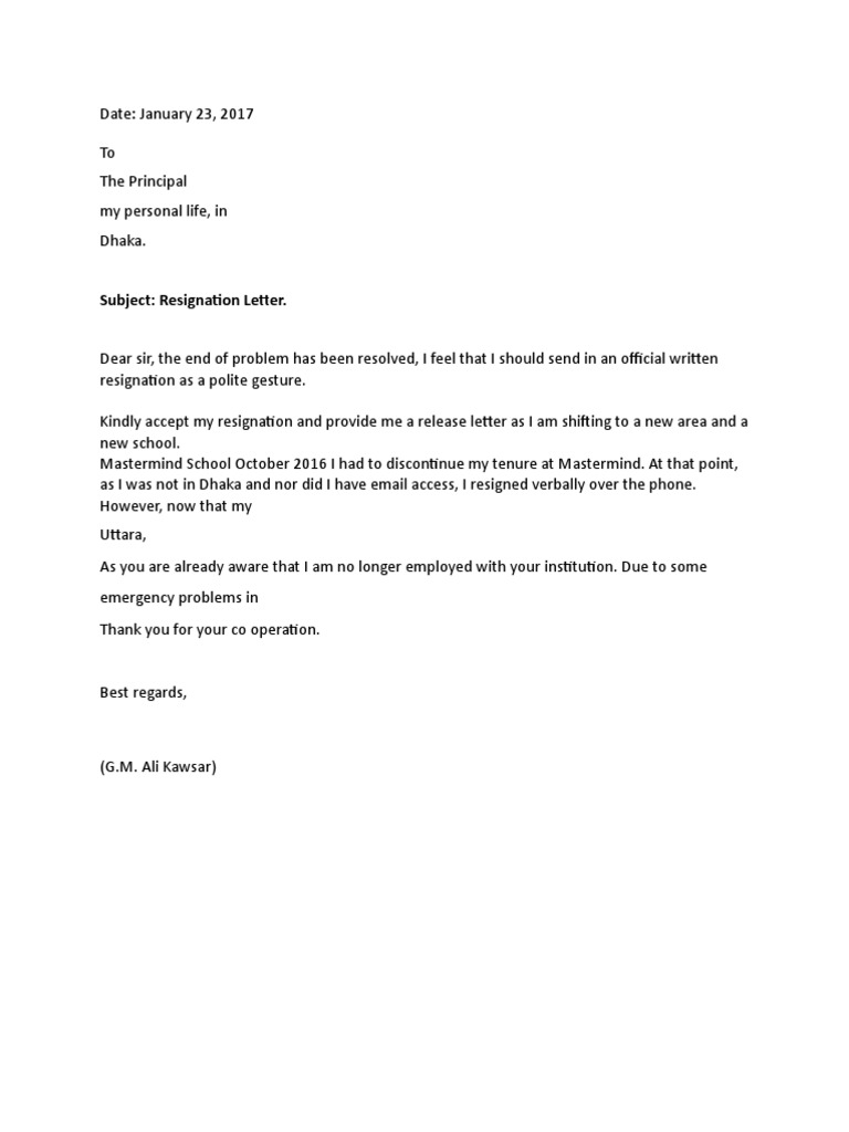 Subject: Resignation Letter | PDF