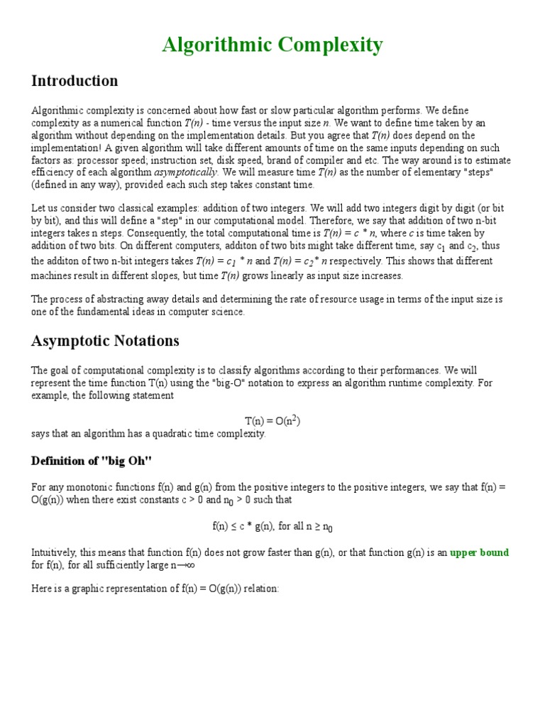 Algorithmic Complexity: Definition of "Big Oh" | PDF | Computational ...