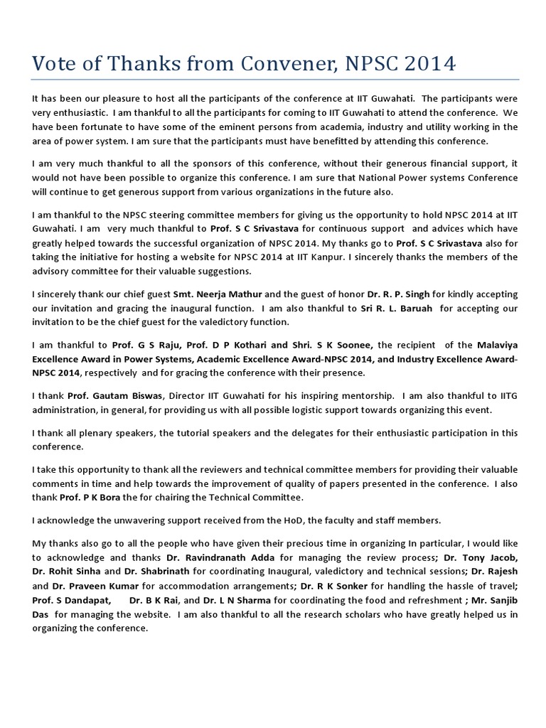 Vote of Thanks | PDF