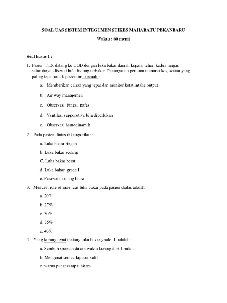 Soal Uas Sistem Integumen | PDF