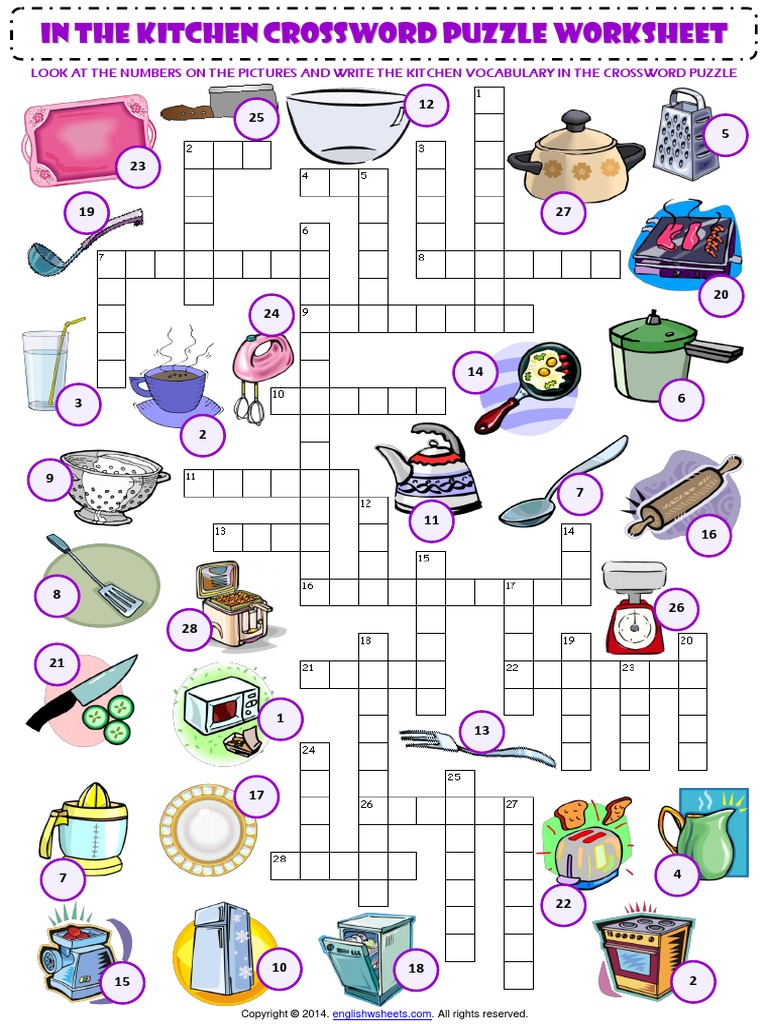 In The Kitchen Esl Vocabulary Criss Cross Crossword Puzzle Worksheet ...