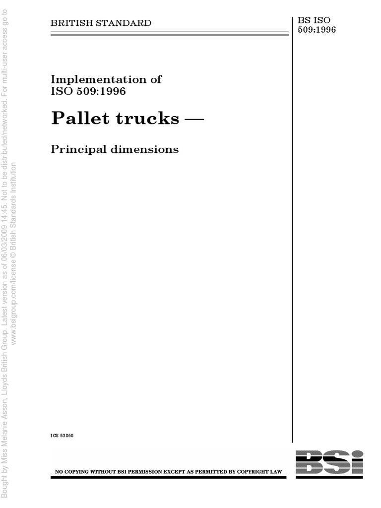 BS ISO 509 1996 Pallet Trucks | PDF | International Organization For ...