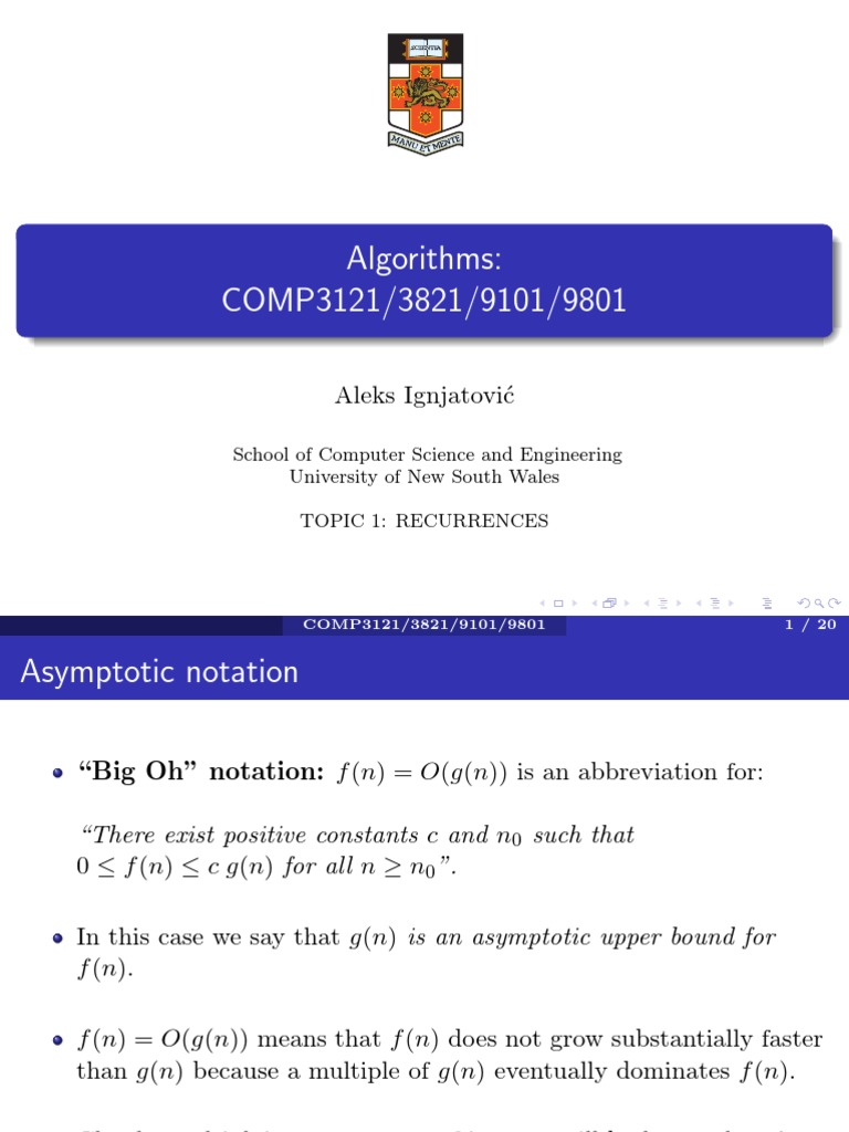 Topic 1 Recurrences Short | PDF | Time Complexity | Algorithms