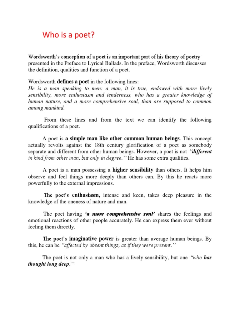 Who Is A Poet | PDF | William Wordsworth | Poetry