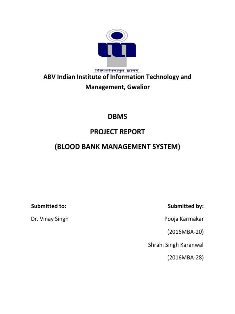 Dbms Project Report (Blood Bank Management System) | Download Free PDF ...