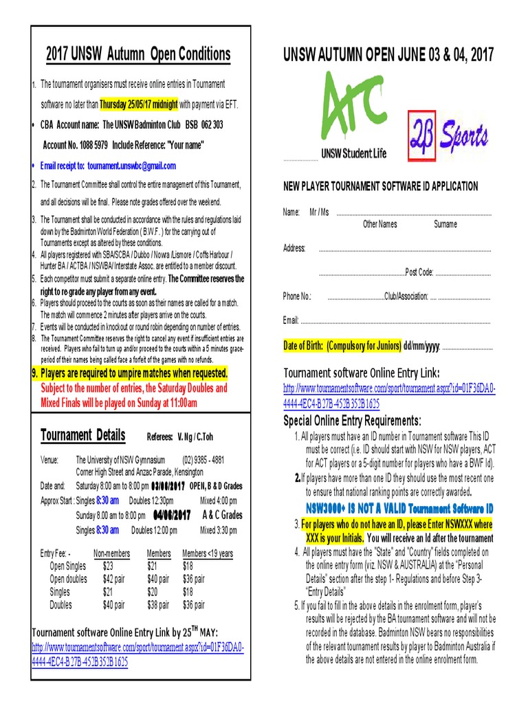 2017 UNSW Autumn Open | PDF | Payments | Cheque