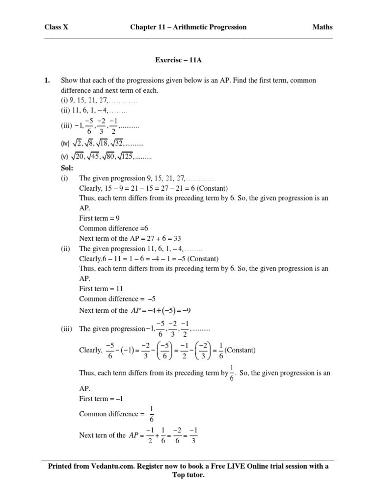 Chapter 11 - Arithmetic Progression PDF | PDF | Teaching Mathematics