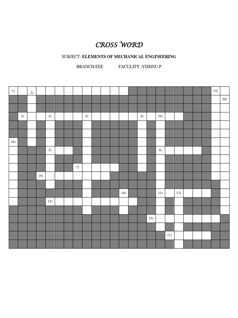 Mechanical Engineering Crossword | PDF