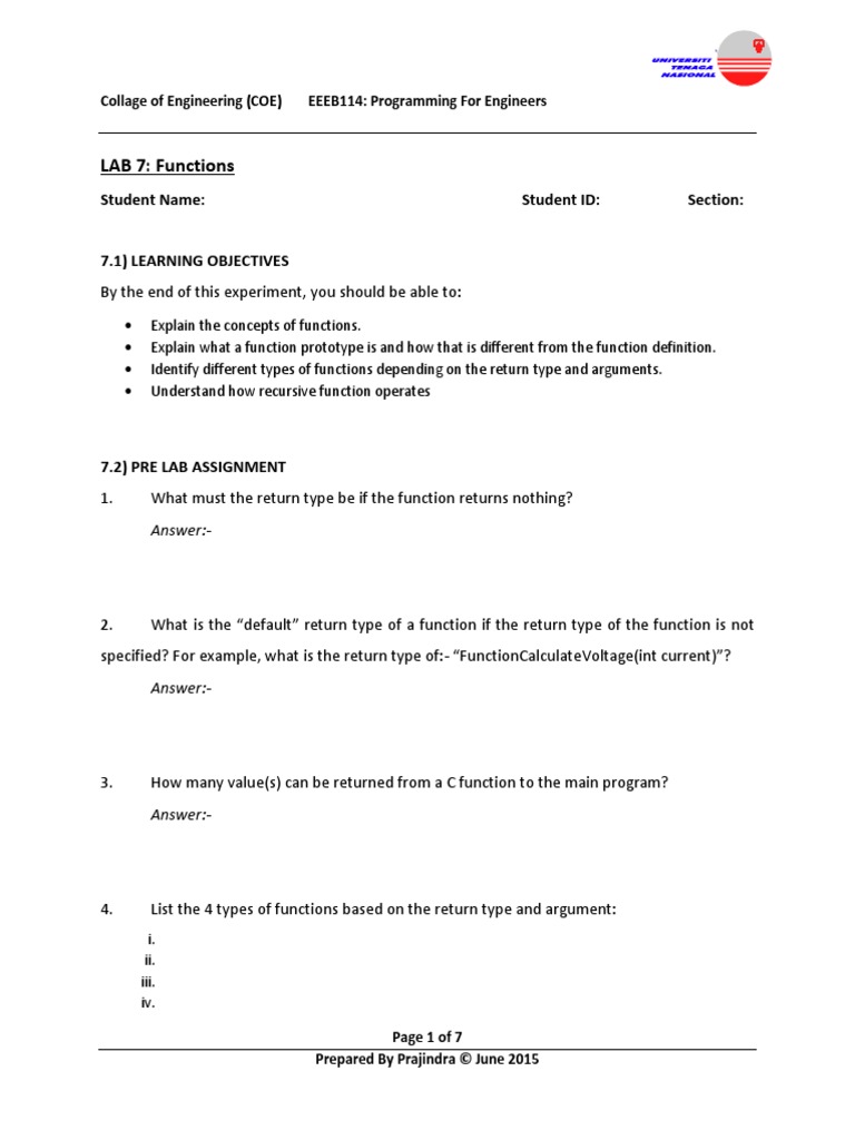 EEEB114 Worksheet 7 v1.0 PDF | PDF | Subroutine | Parameter (Computer Programming)