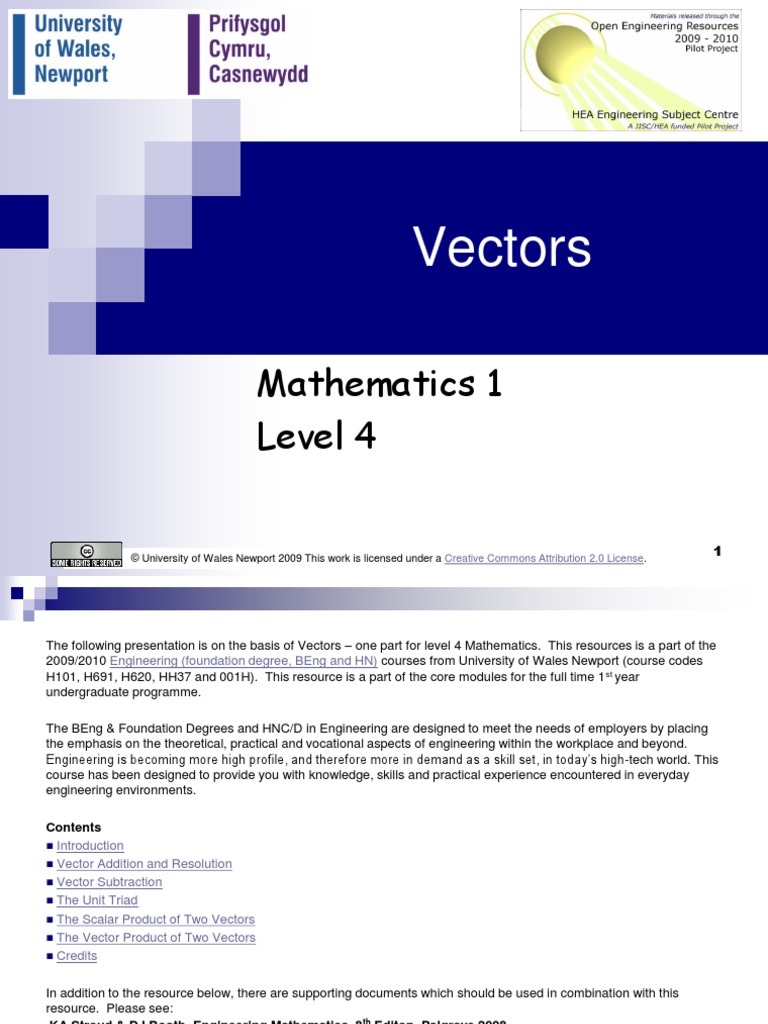 Vectors: Mathematics 1 Level 4 | PDF | Euclidean Vector | Norm ...